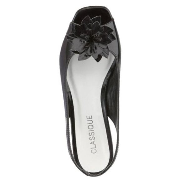 Classique | Shoes | Classique Daisy Black Patent Vinyl Sling Back Open ...